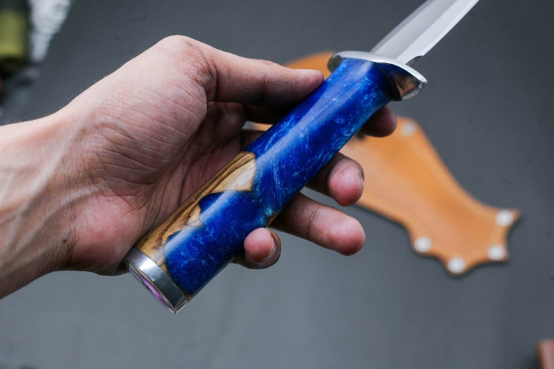 Custom Dagger With Blue Resin and Wood and Leather Sheath,wedding Gift ...