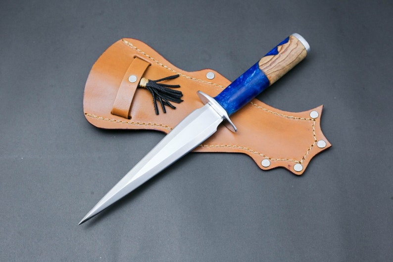 Custom Dagger With Blue Resin and Wood and Leather Sheath,wedding Gift ...