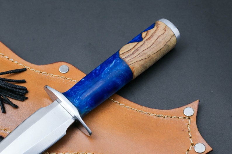 Custom Dagger With Blue Resin and Wood and Leather Sheath,wedding Gift ...