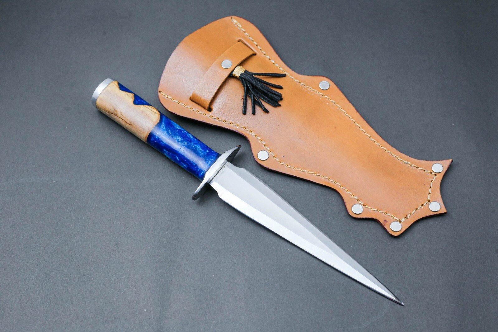 Custom Dagger With Blue Resin and Wood and Leather Sheath,wedding Gift ...