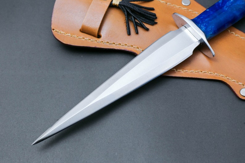 Custom Dagger With Blue Resin and Wood and Leather Sheath,wedding Gift ...