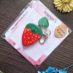 Handmade Cottagecore Strawberry Keychain - Cute Clay and Epoxy Resin ...