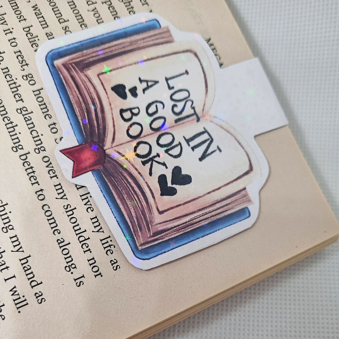 Handmade Magnetic Bookmark, Open Book Quote, Sparkly Holo Design ...