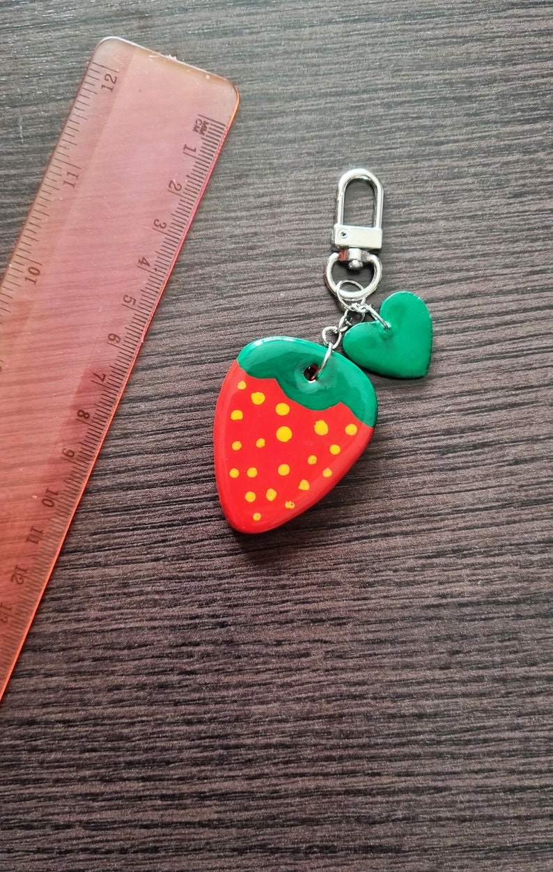 Handmade Cottagecore Strawberry Keychain - Cute Clay and Epoxy Resin ...
