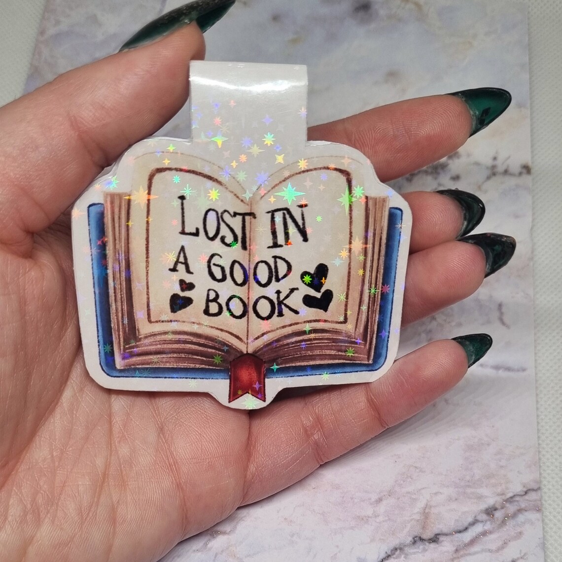 Handmade Magnetic Bookmark, Open Book Quote, Sparkly Holo Design ...