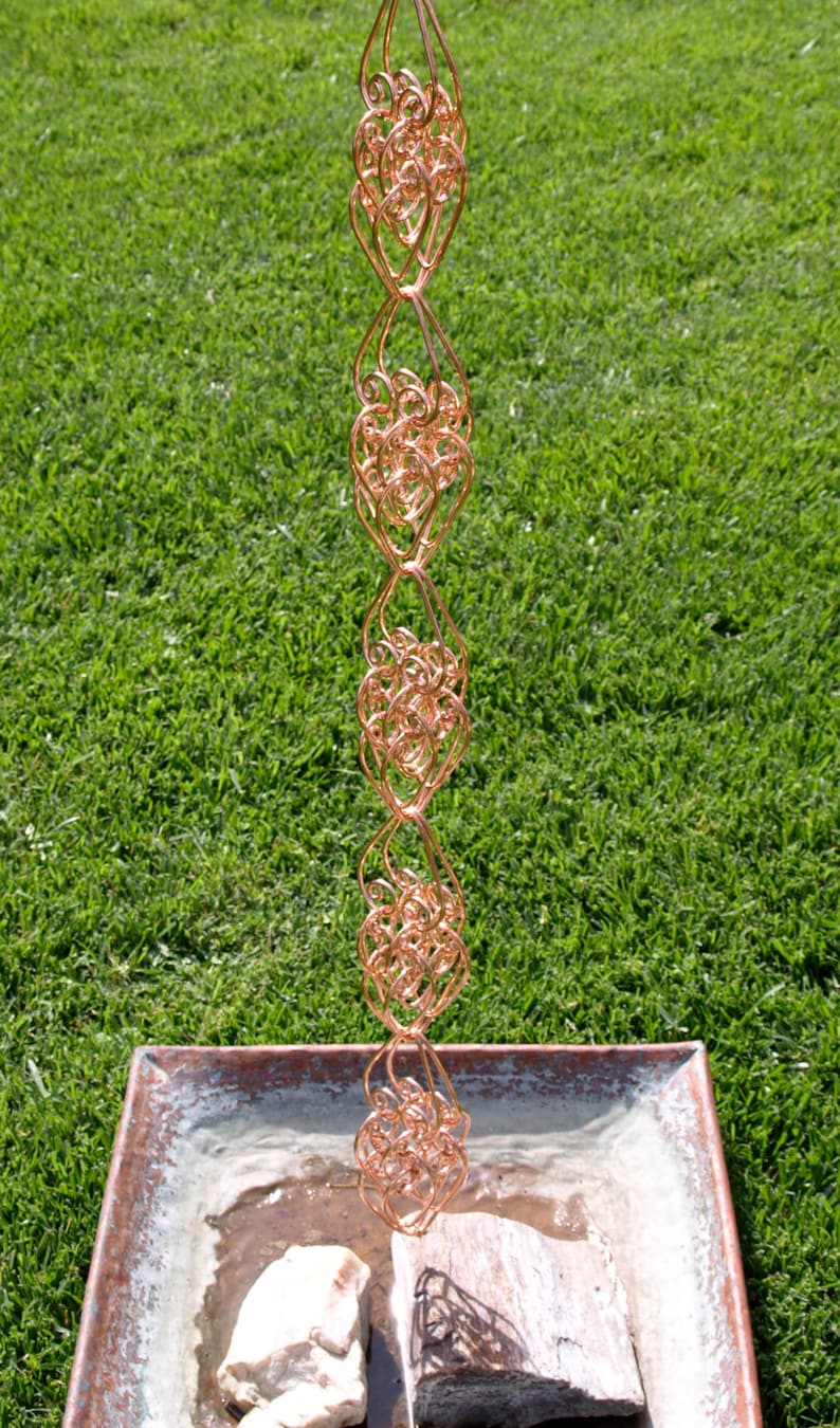 8 Ft Solid Copper Hearts Cluster Rain Chain - Kusari Doi - Feng Shui ...