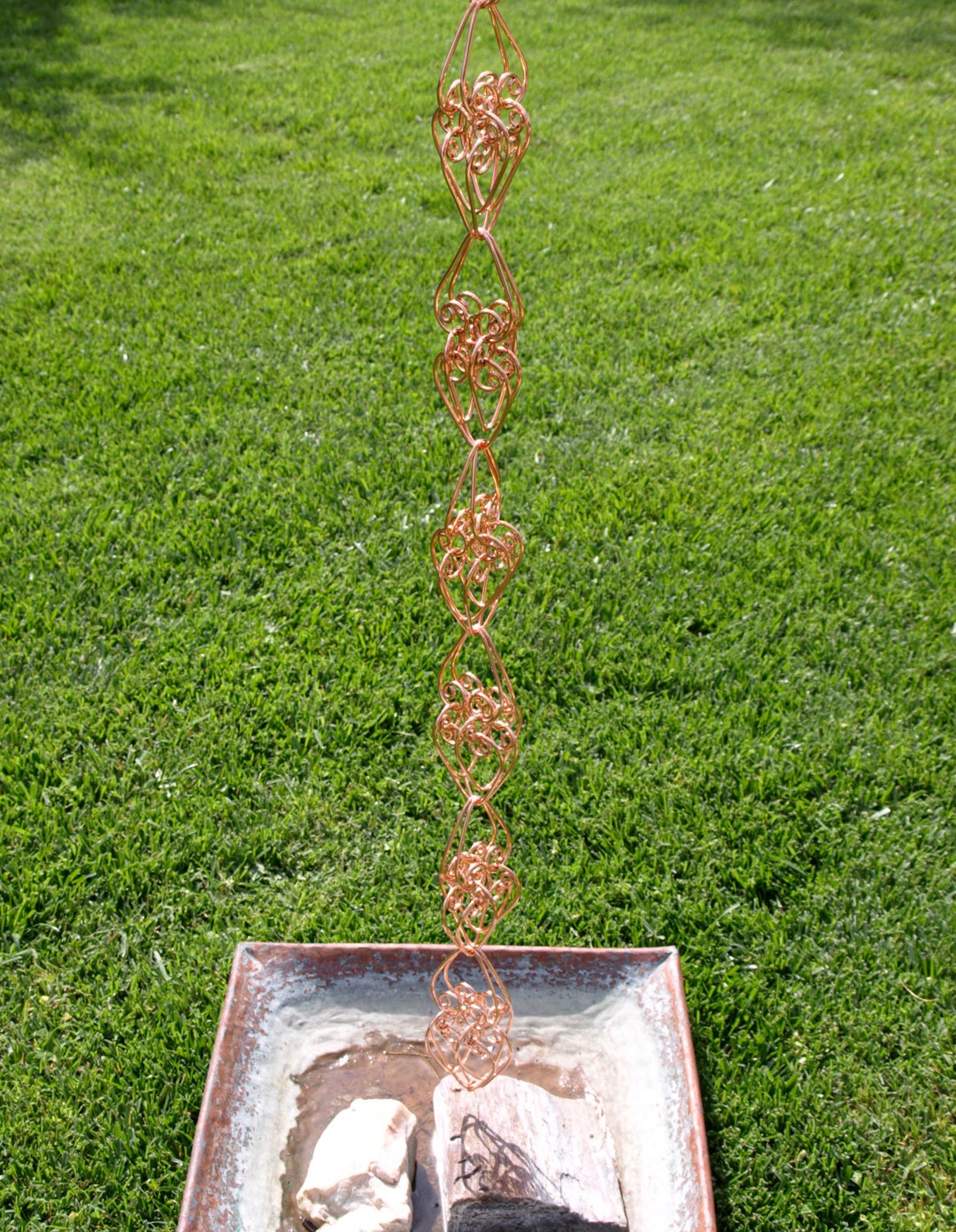 8 Ft Solid Copper Big Love Hearts Rain Chain Kusari Doi Feng Shui Zen ...
