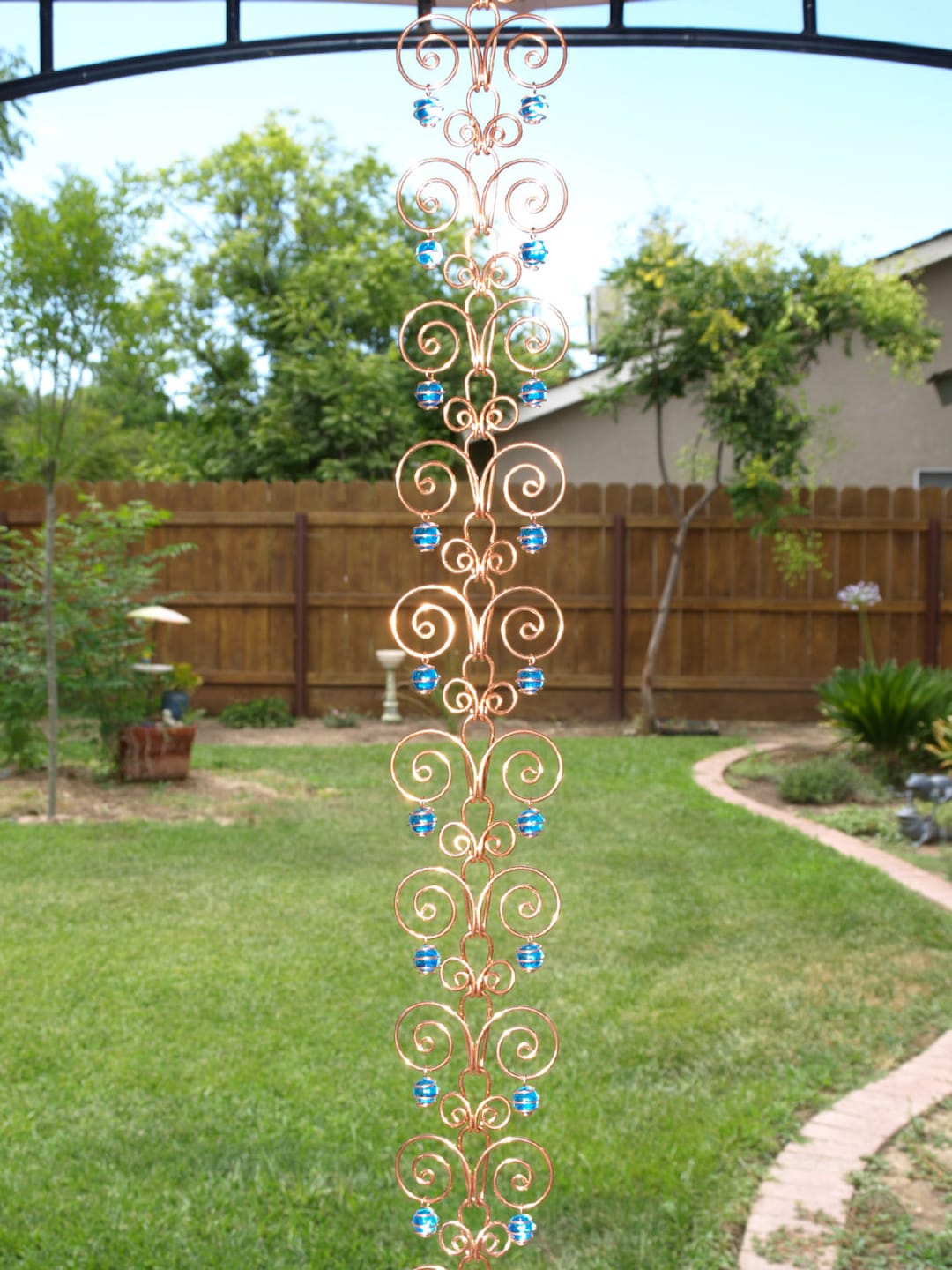 8 Ft Solid Copper Suncatcher Swirl Rain Chain Handcrafted Kusari Doi ...