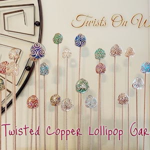 Solid Copper & Glass Lollipop Plant Stakes – Whimsical Spiral Garden ...