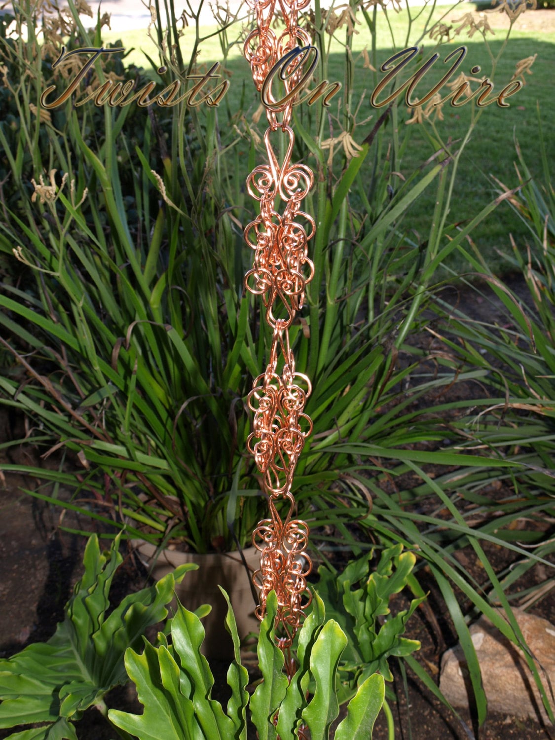 8 Ft Solid Copper Heavy Cluster Rain Chain - Kusari Doi - Feng Shui Zen ...