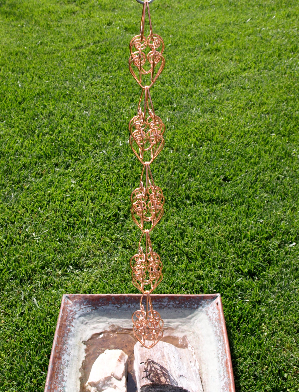 8 Ft Solid Copper Hearts Cluster Rain Chain - Kusari Doi - Feng Shui ...