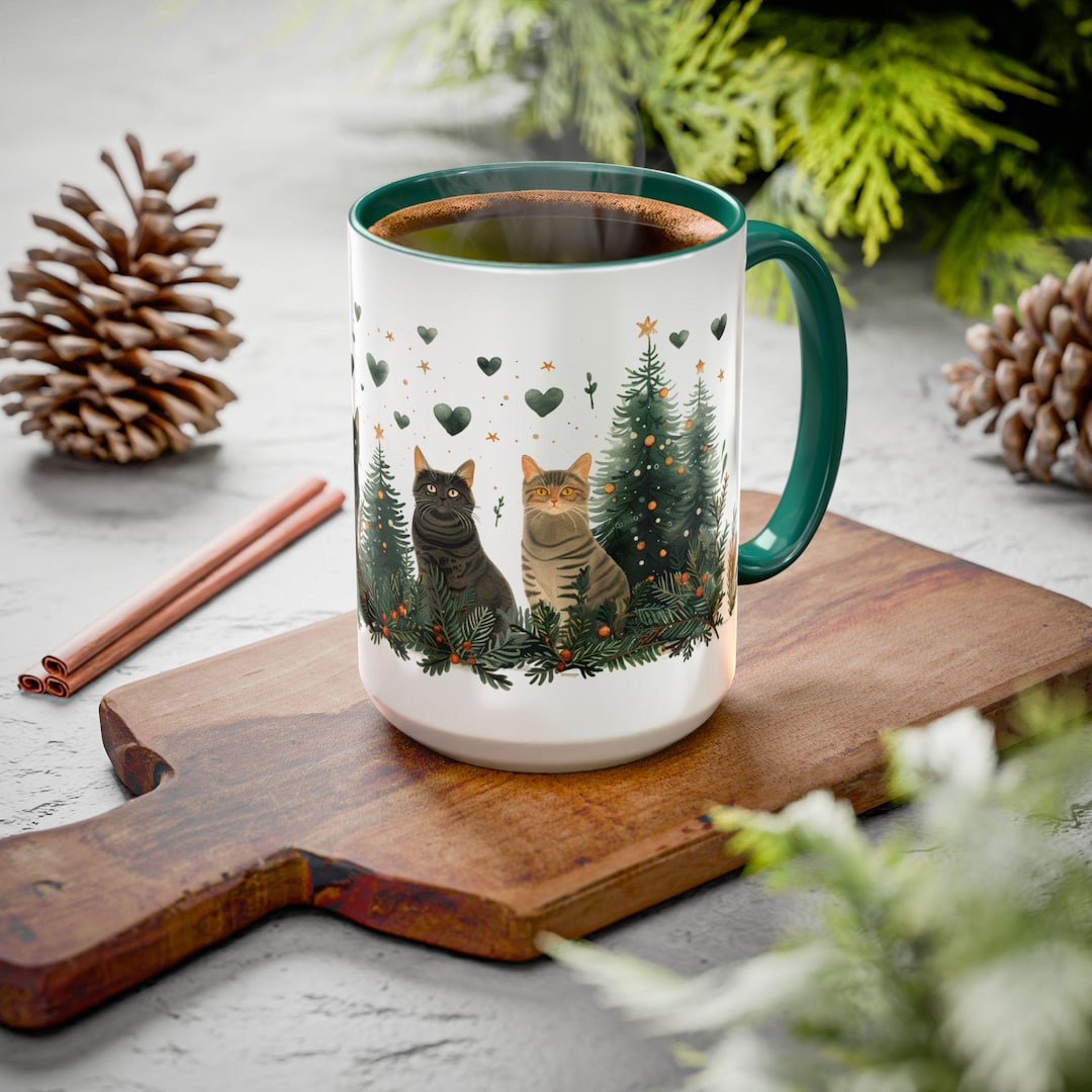 Holiday Cat Mug, Festive Christmas Tree Cat Lover Gift, Cozy Cat Coffee ...