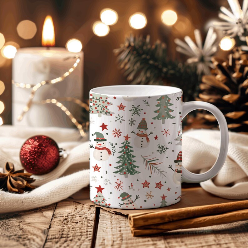 Snowmen and Trees Mug Christmas Snowman Decor Fun Holiday Kitchen Cup ...