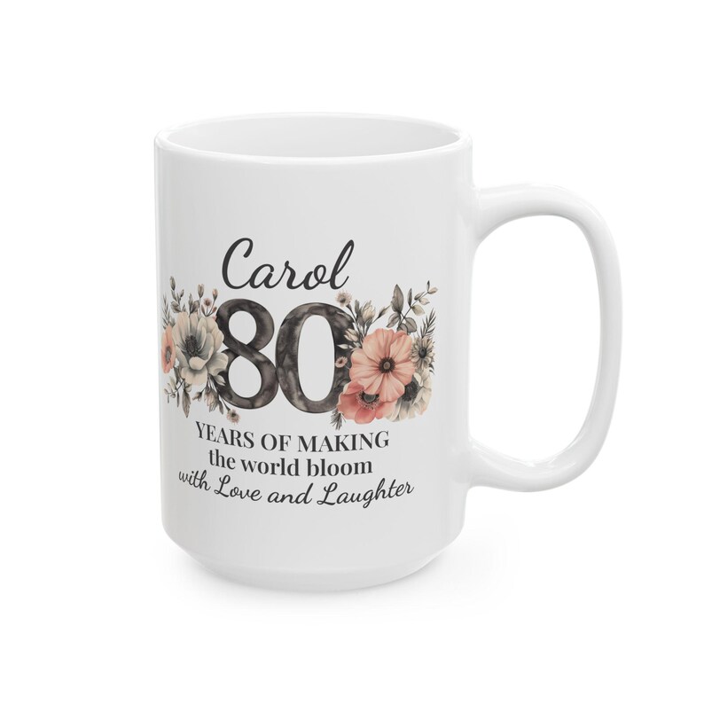 Personalized Floral 80th Birthday Mug, Custom Ceramic Coffee Cup - Etsy