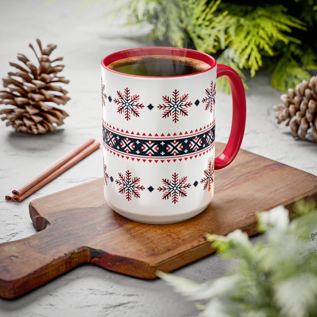 Red Fair Isle Snowflake Mug: Nordic Christmas Decor Winter Gift - Etsy