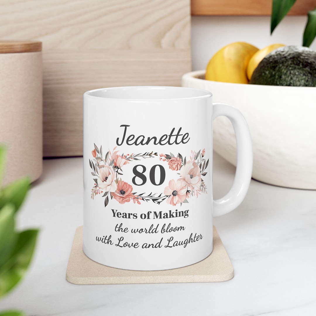 Personalized Floral 80th Birthday Mug - Etsy