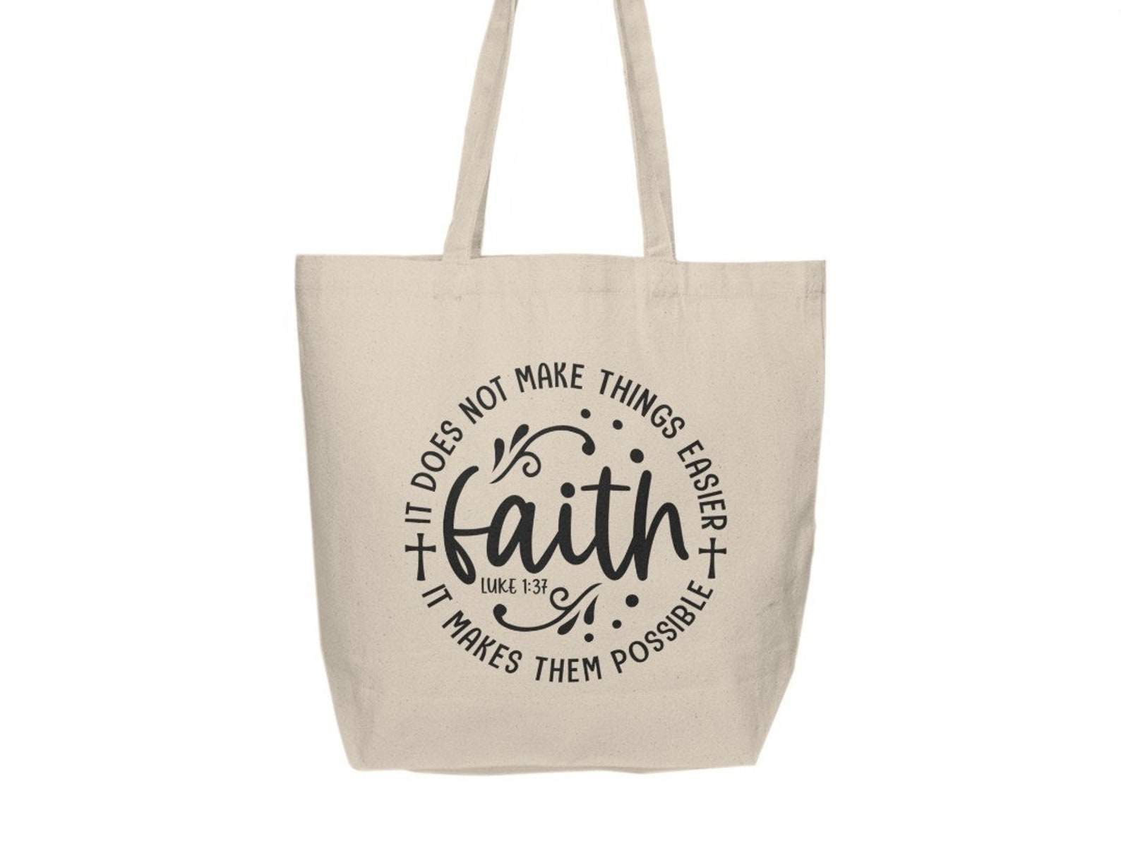 Faith Custom Canvas Tote Bag | Bible Scripture | Luke 1:37 | Religious ...