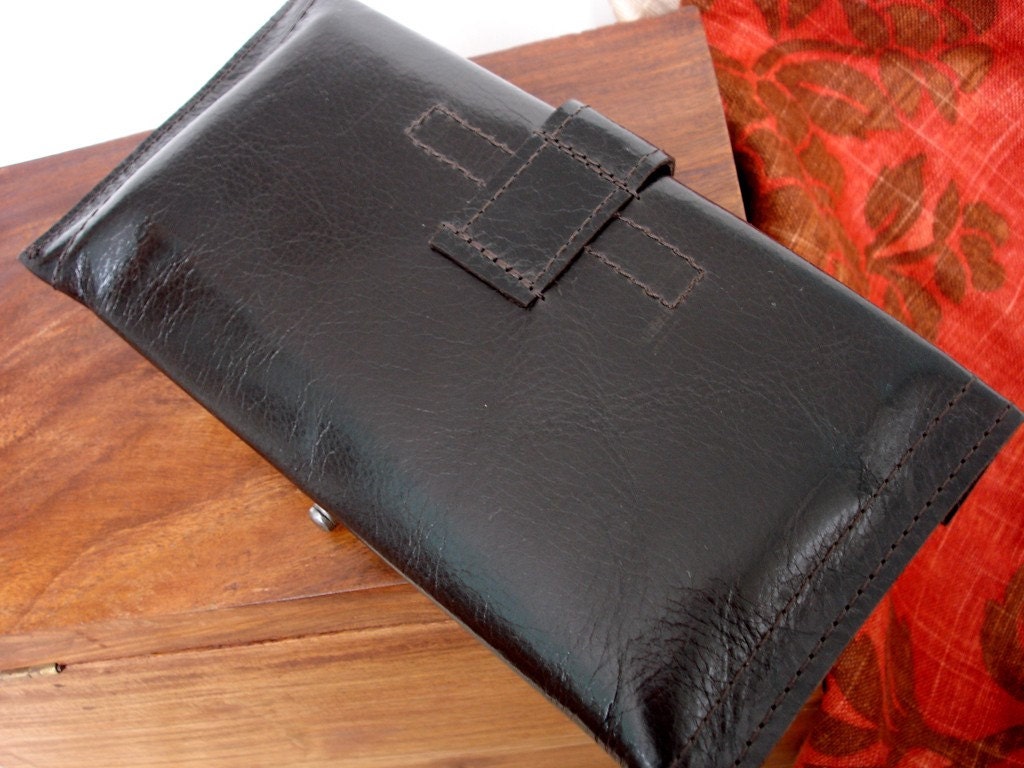 Dark Brown or Black Leather Checkbook Wallet With Antique Key - Etsy