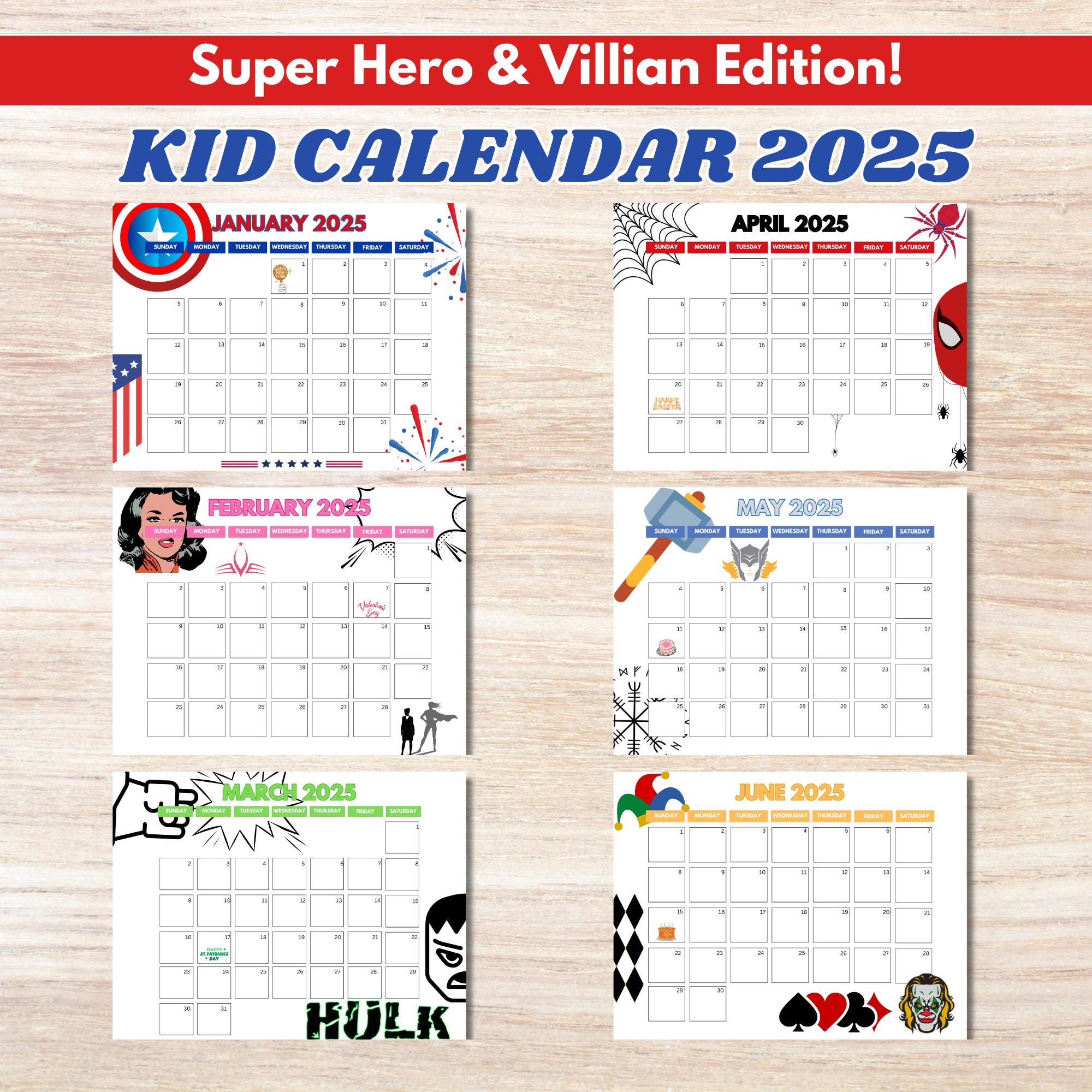2025 Calendar Printable, Cute Kids Calendar 2025, Wall Calendar PDF ...
