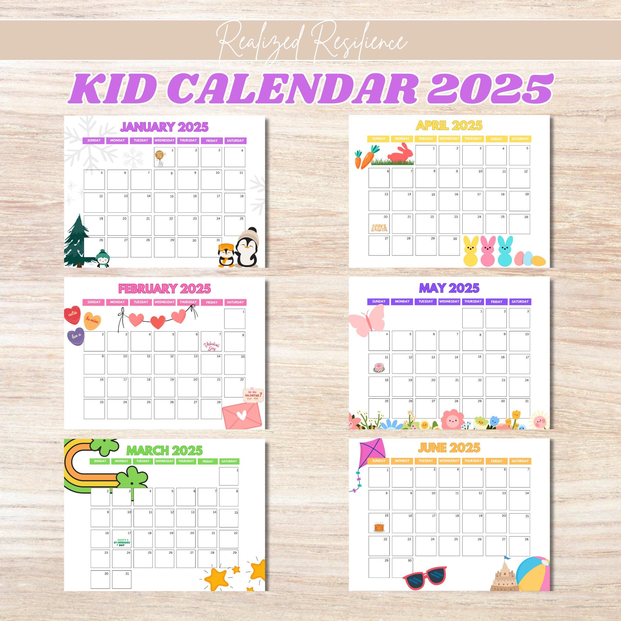 2025 Calendar Printable, Cute Kids Calendar 2025, Wall Calendar PDF ...
