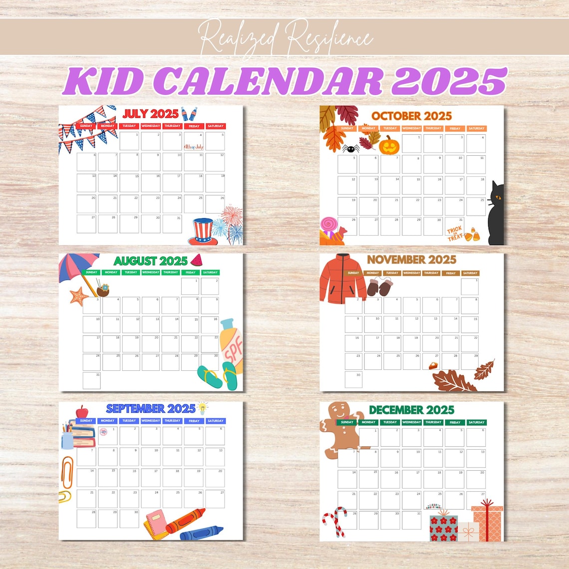 2025 Calendar Printable, Cute Kids Calendar 2025, Wall Calendar PDF ...