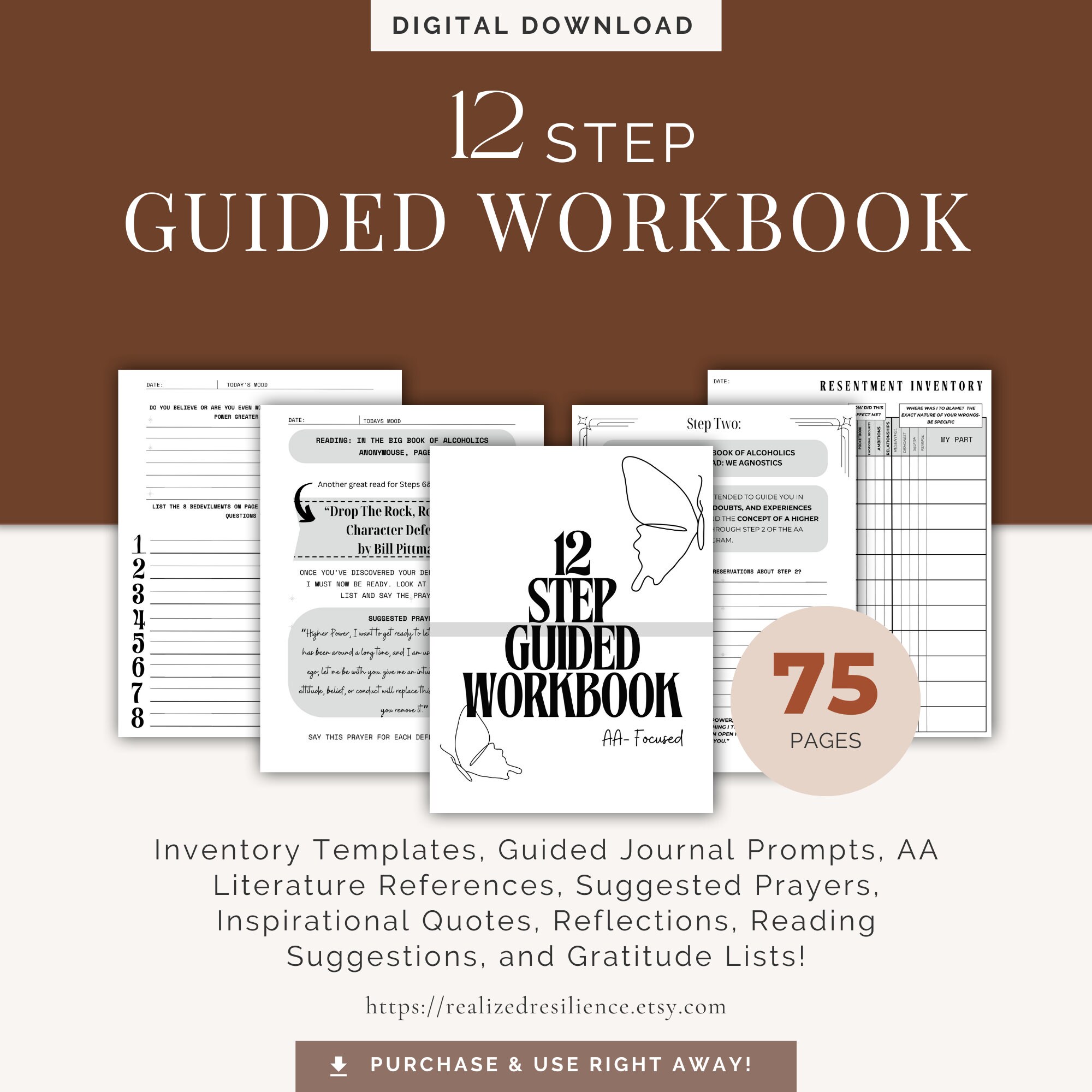 12 Step Journal Guided Workbook Alcoholics Anonymous Addiction Sobriety