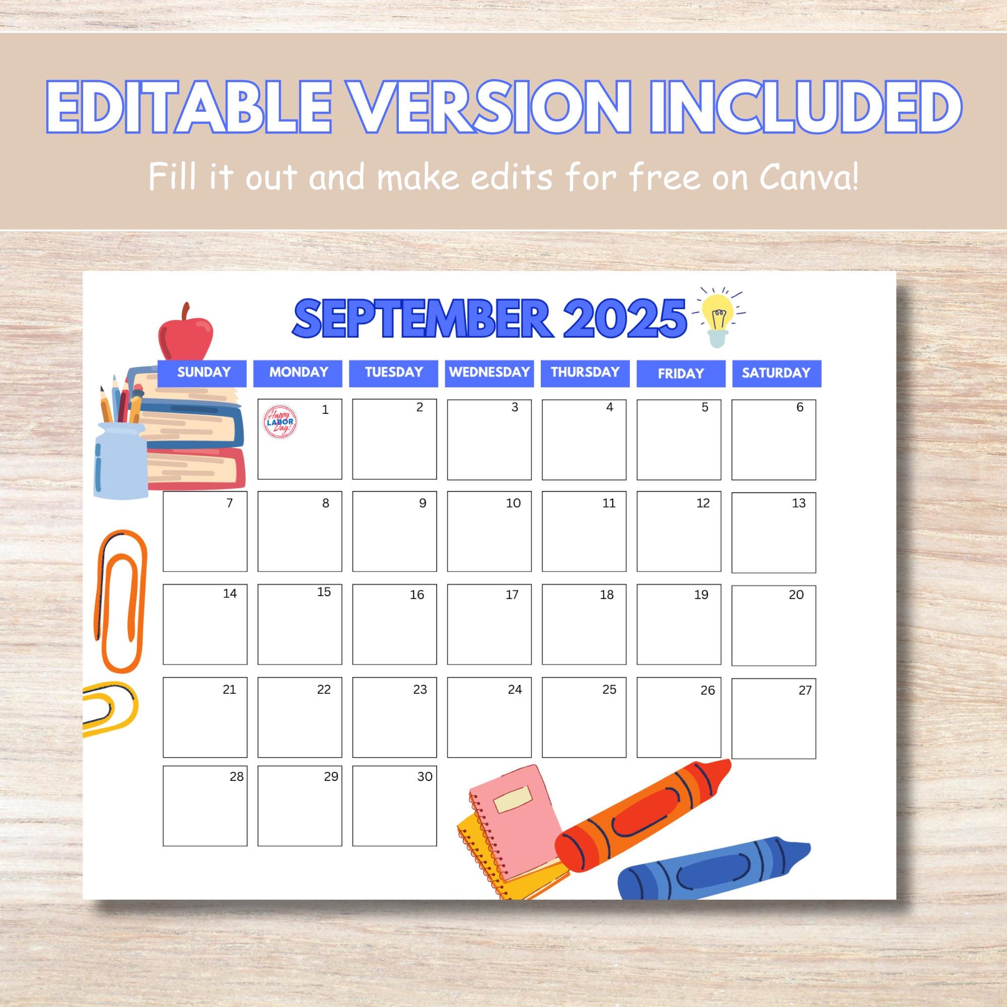 2025 Calendar Printable, Cute Kids Calendar 2025, Wall Calendar PDF ...