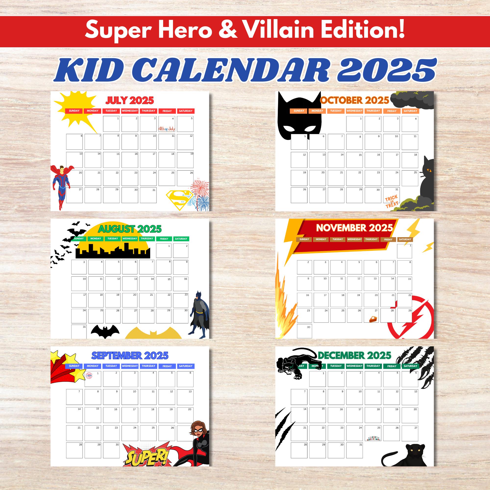 2025 Calendar Printable, Cute Kids Calendar 2025, Wall Calendar PDF ...