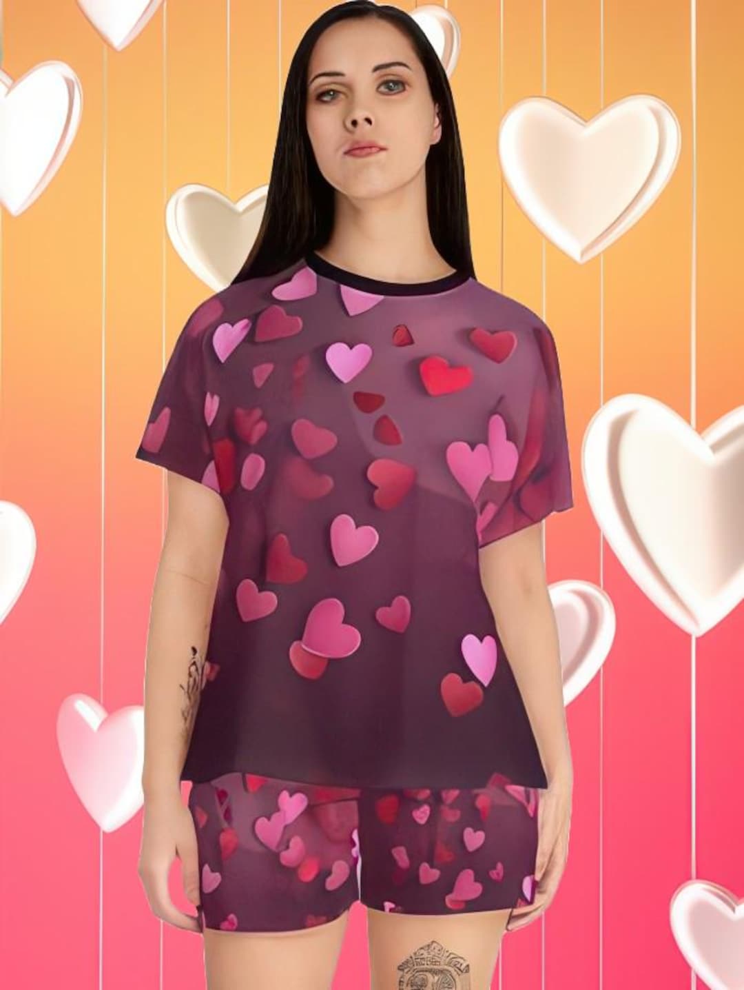 Heart Design Women's Pajama Set, Cute Pajama Set, Matching Pajamas ...