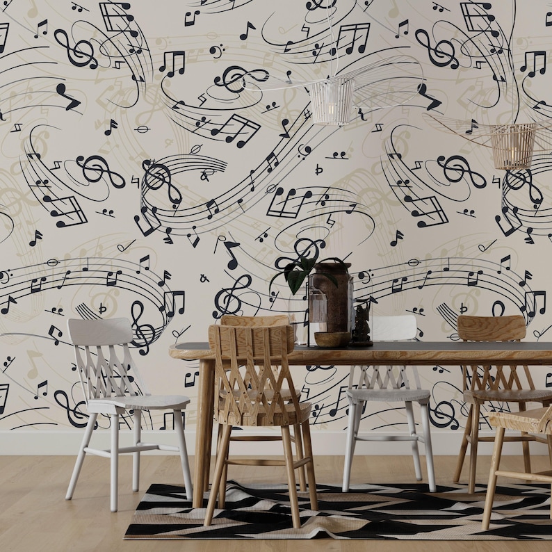 Music Notes Wallpaper for Living Room Musical Pattern Wallpaper Bedroom ...