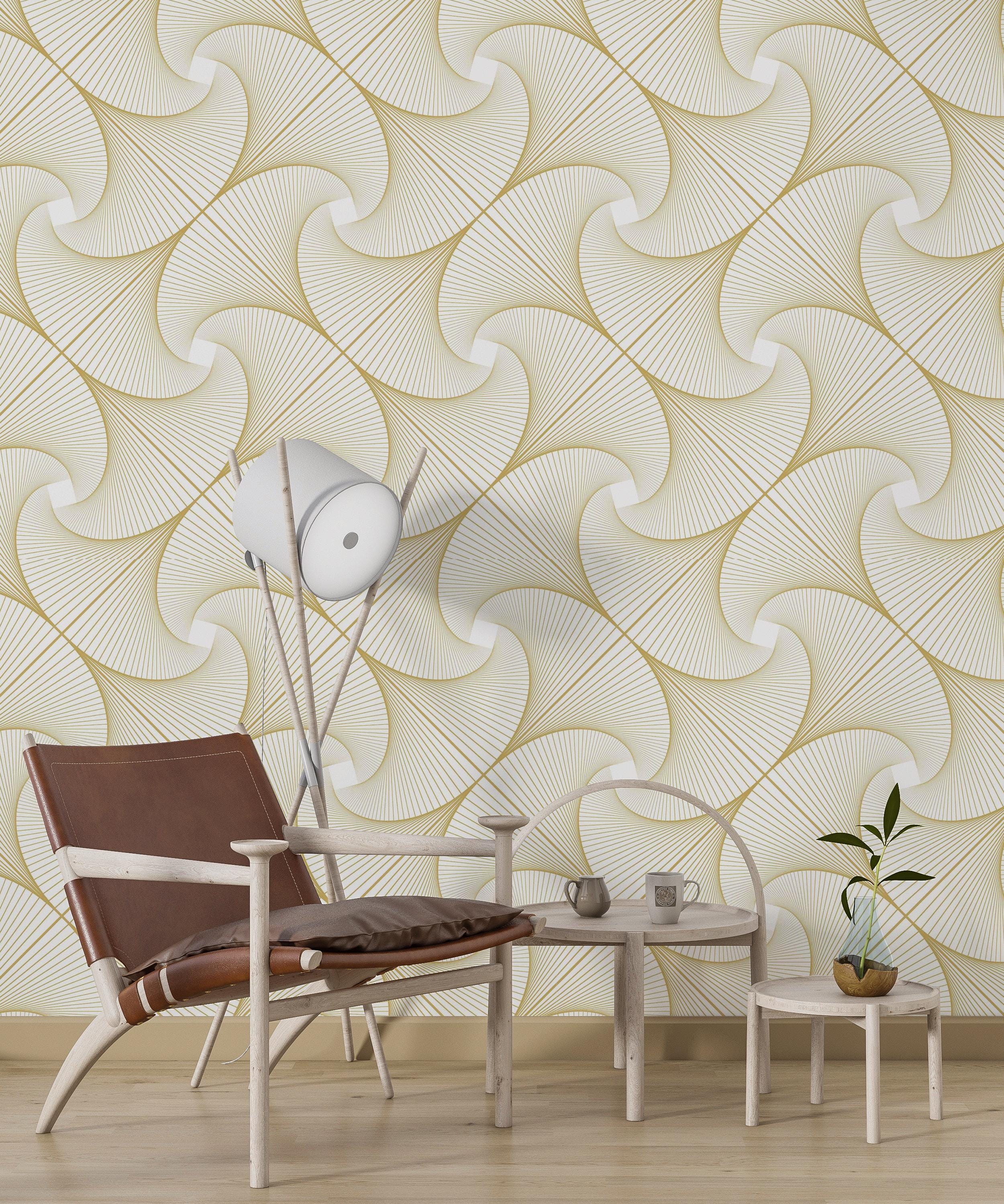 Gold and White Wallpaper for Living Room Gold Geometric Wallpaper ...