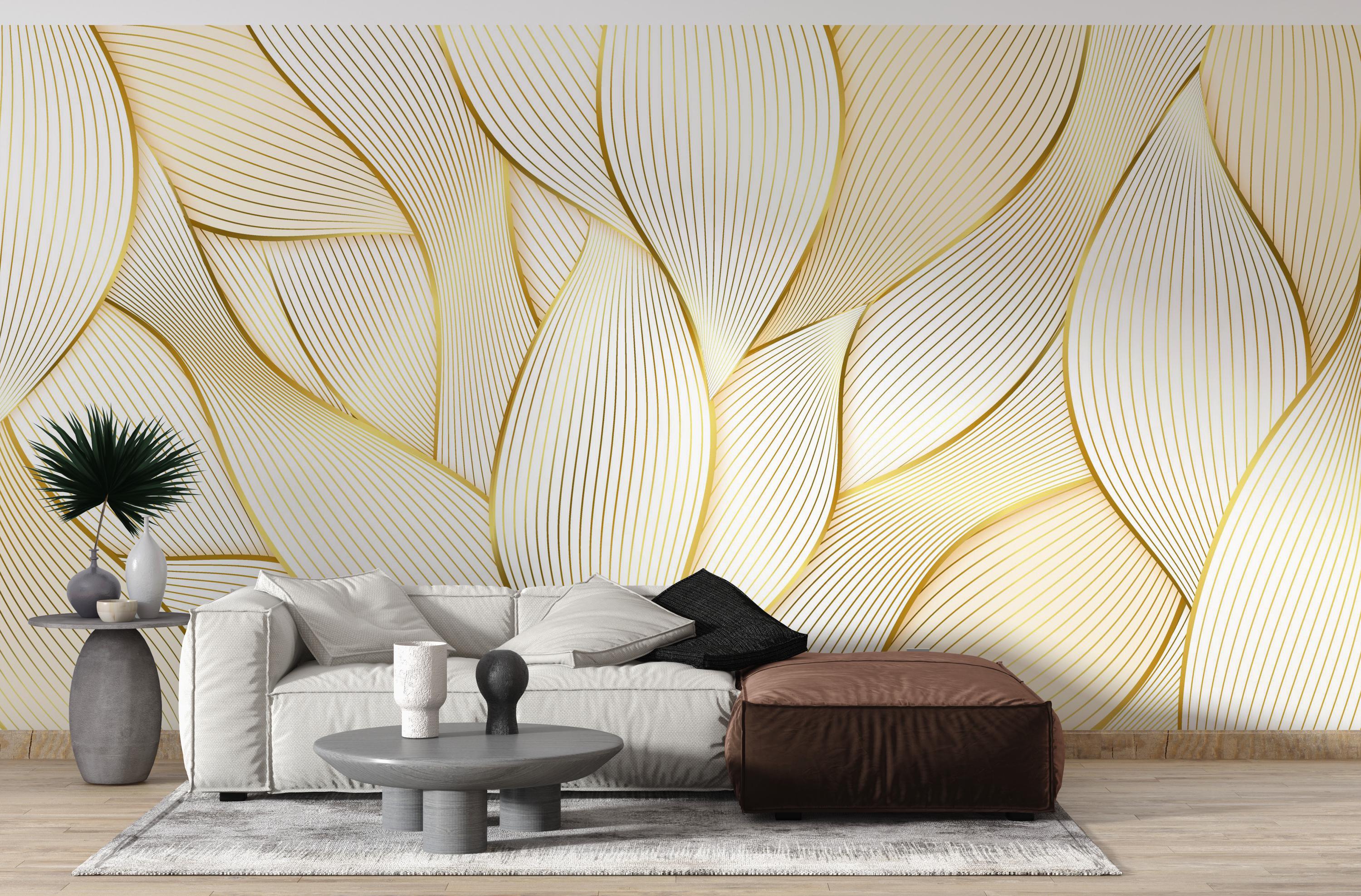 Gold Lines Wallpaper for Living Room Gold Abstract Shapes Wallpaper ...