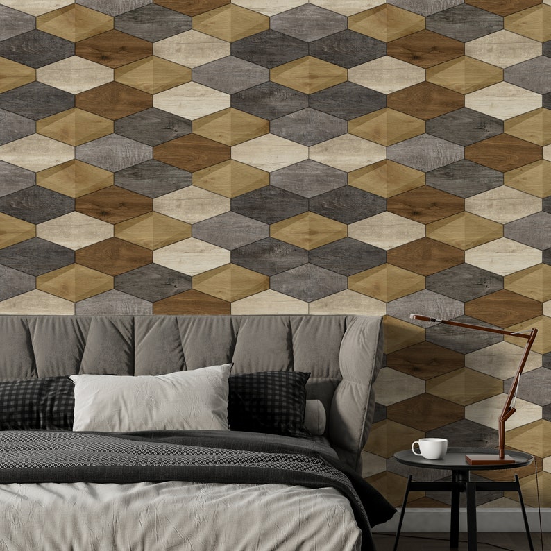 Wooden Wallpaper for Living Room Geometric Wood Pattern Wallpaper ...