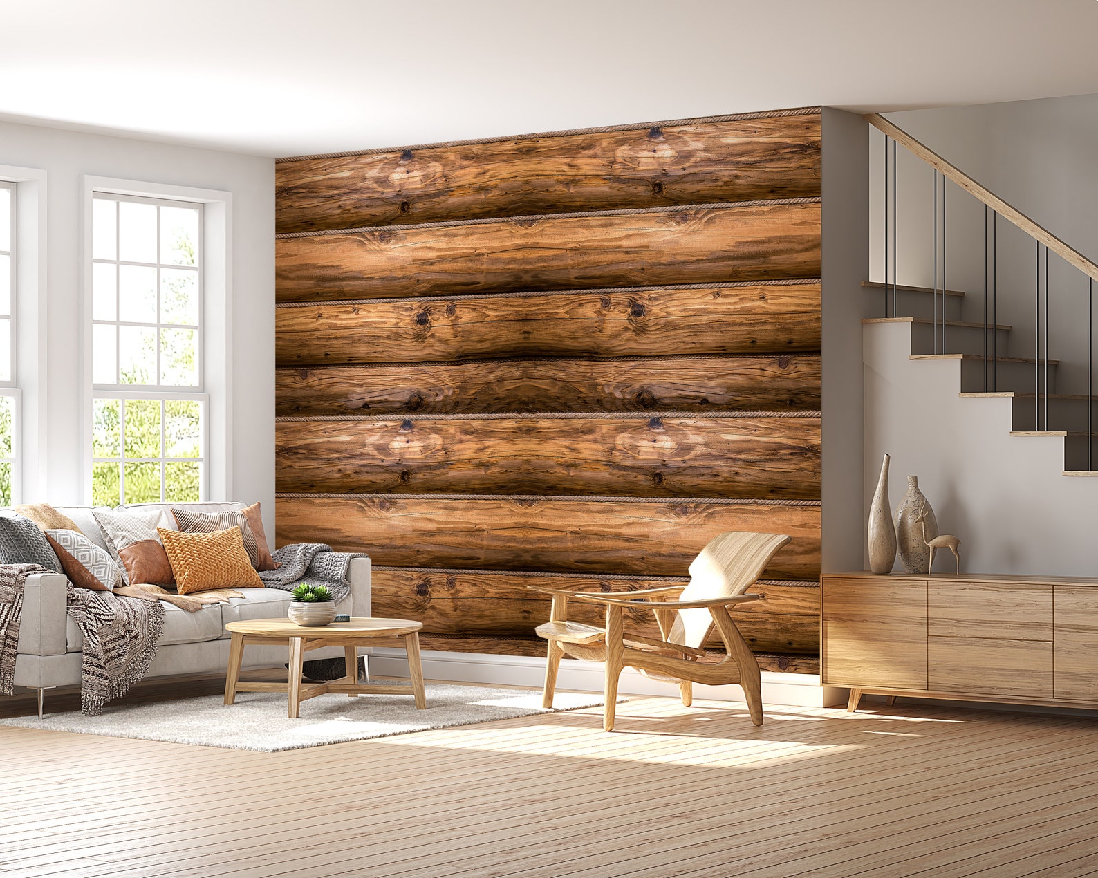 Wooden Wallpaper for Living Room Wooden Logs Wallpaper Brown Bedroom ...