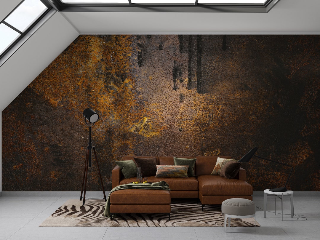 Metal Wallpaper for Living Room Brown Rusty Metal Wallpaper Bedroom ...
