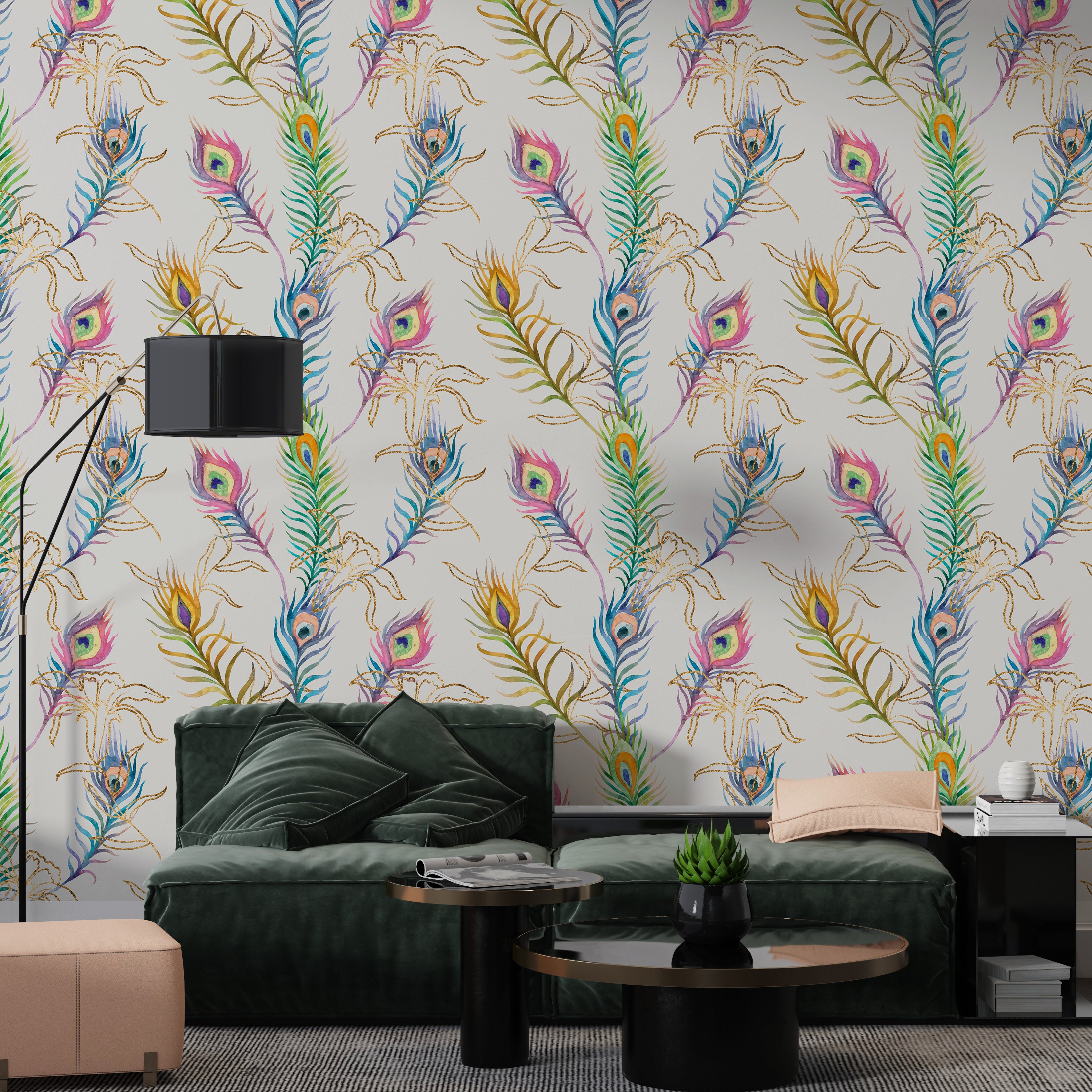 Feather Wallpaper for Living Room Colorful Feather Pattern Wallpaper ...