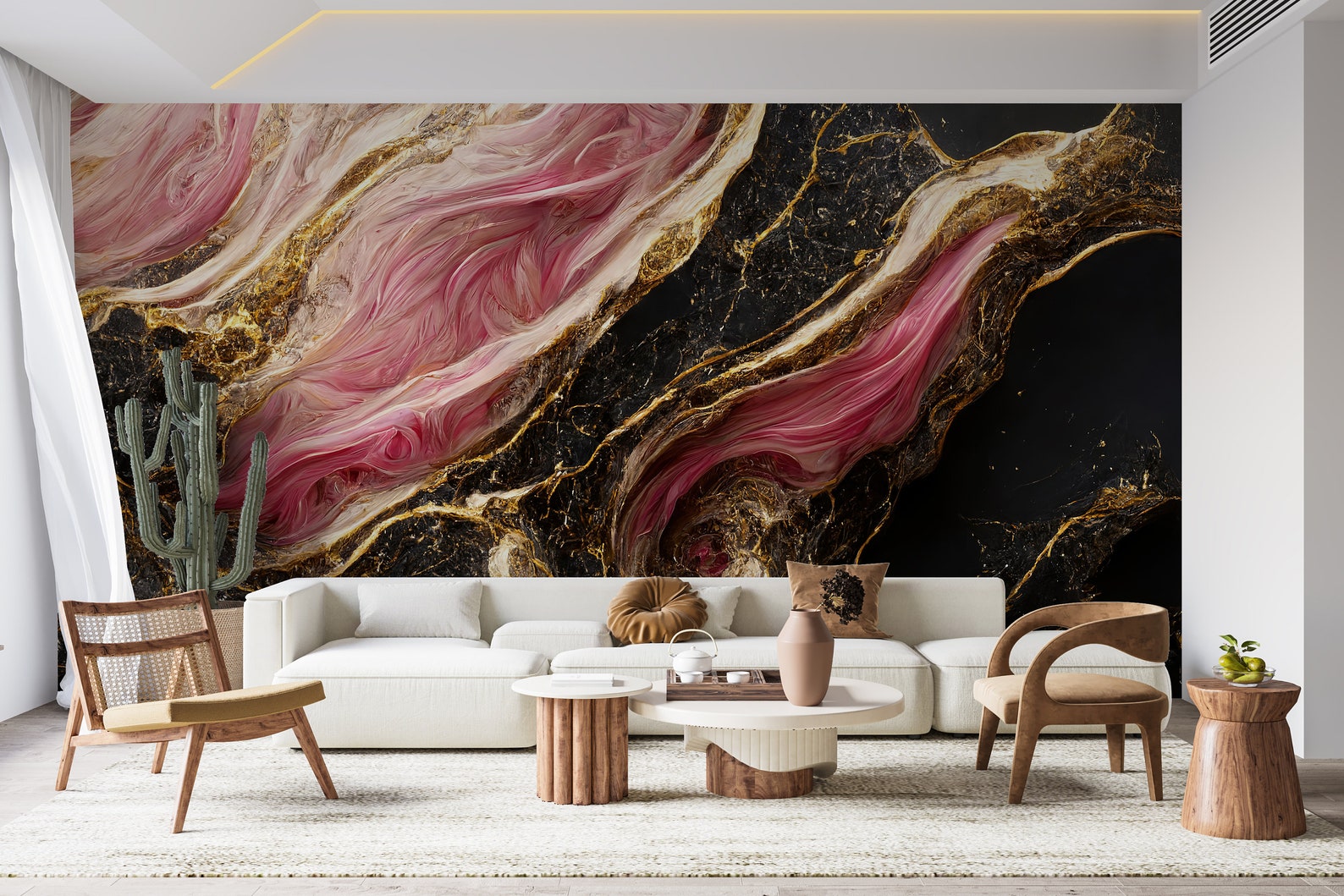 Pink Marble Wallpaper for Living Room Gold Wallpaper Pink Black Bedroom ...