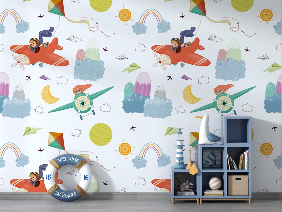 Air Plane Wallpaper for Kids Room Plane Pattern Wallpaper Nursery ...