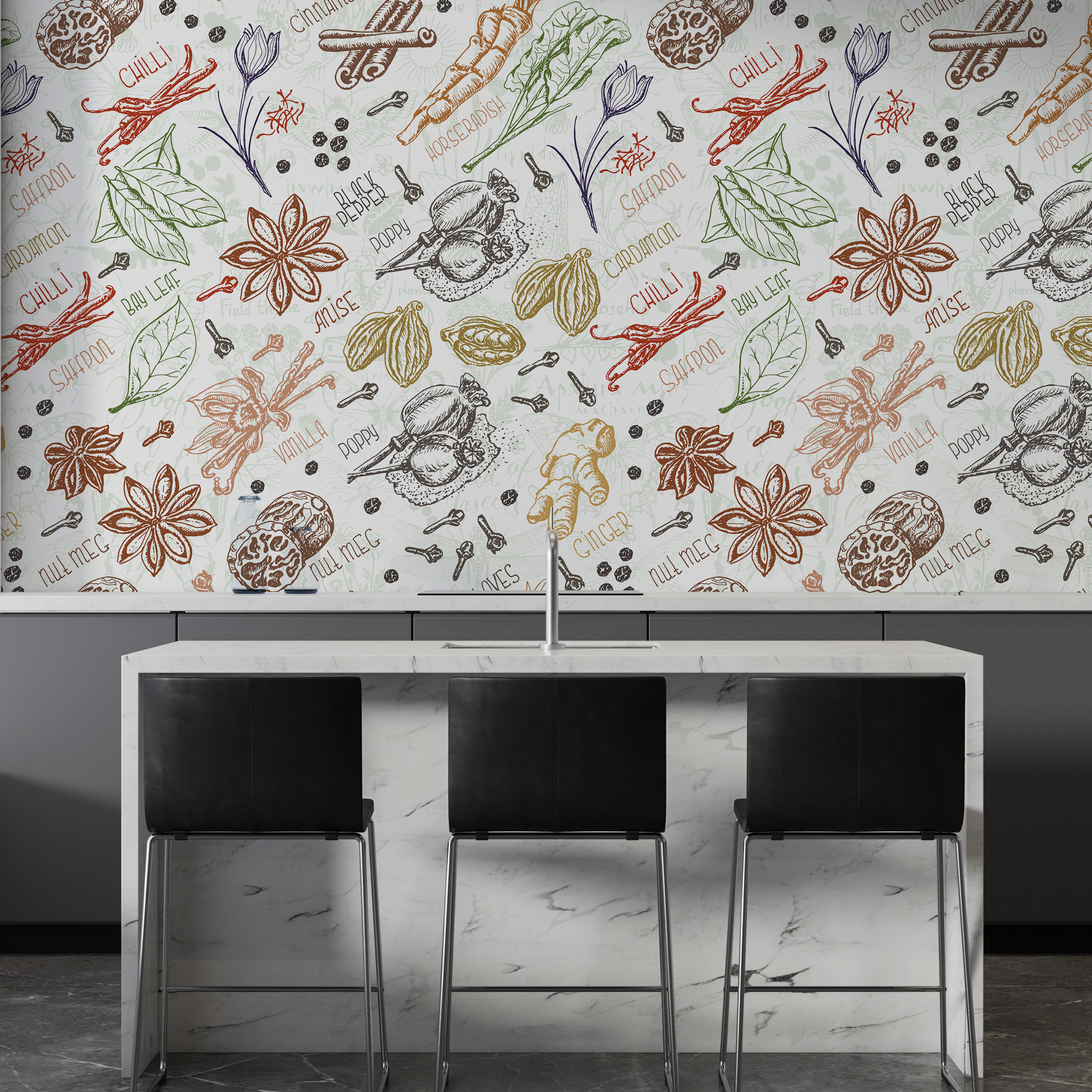 Herbs and Spice Wallpaper for Kitchen Vegetable Herbal Pattern ...