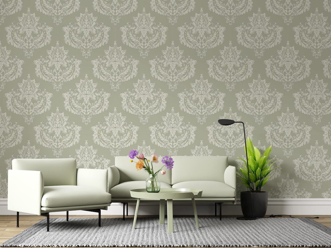 Light Green Wallpaper for Living Room Damask Pattern Wallpaper Bedroom ...