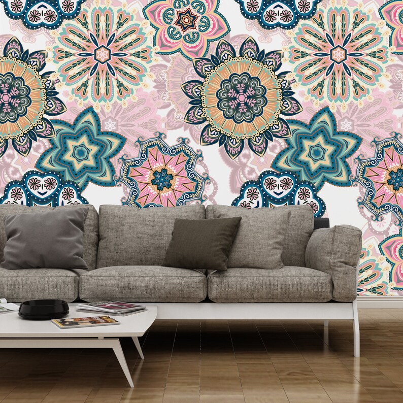 Mosaic Wallpaper for Living Room Ethnic Pattern Wallpaper Pastel ...