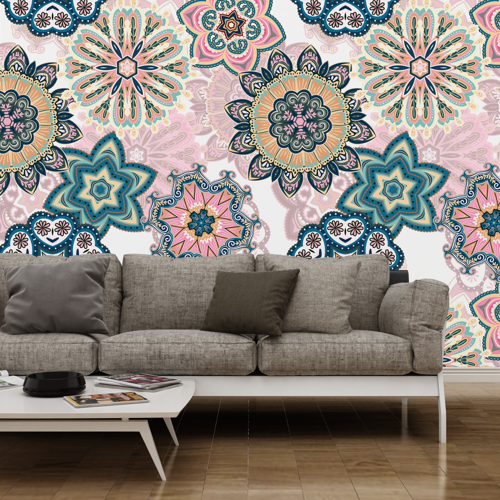 Mosaic Wallpaper for Living Room Ethnic Pattern Wallpaper Pastel ...