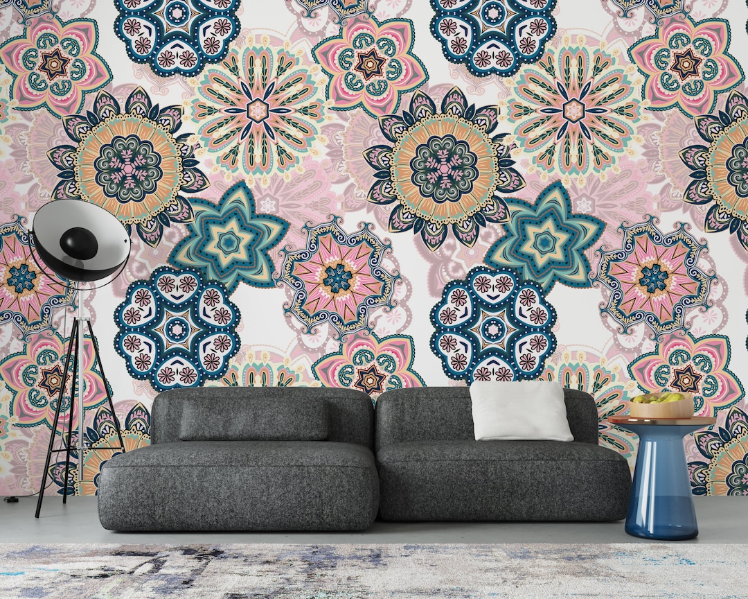 Mosaic Wallpaper for Living Room Ethnic Pattern Wallpaper Pastel ...