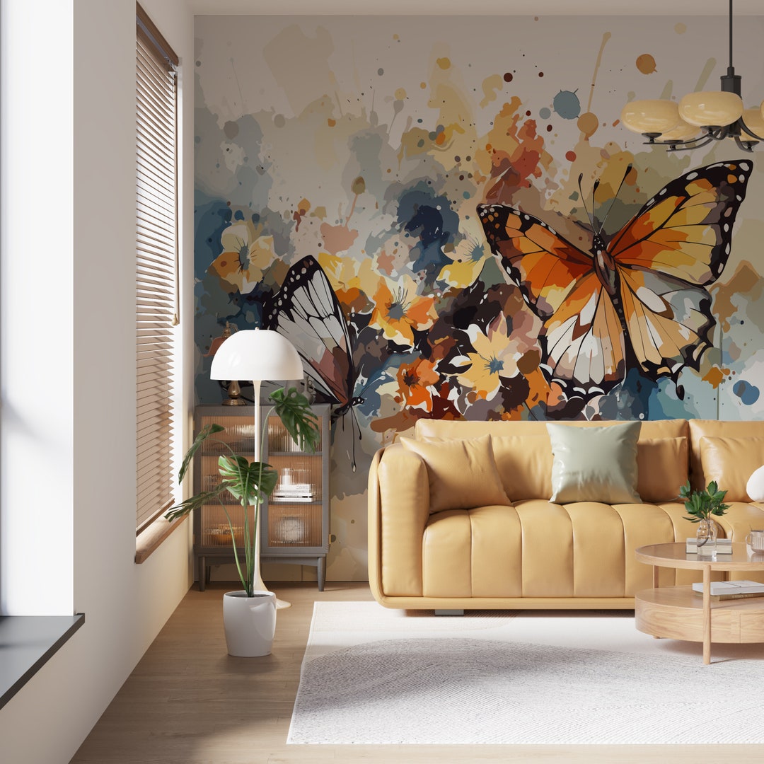 Butterfly Wallpaper for Living Room Watercolor Wallpaper Bedroom Custom ...