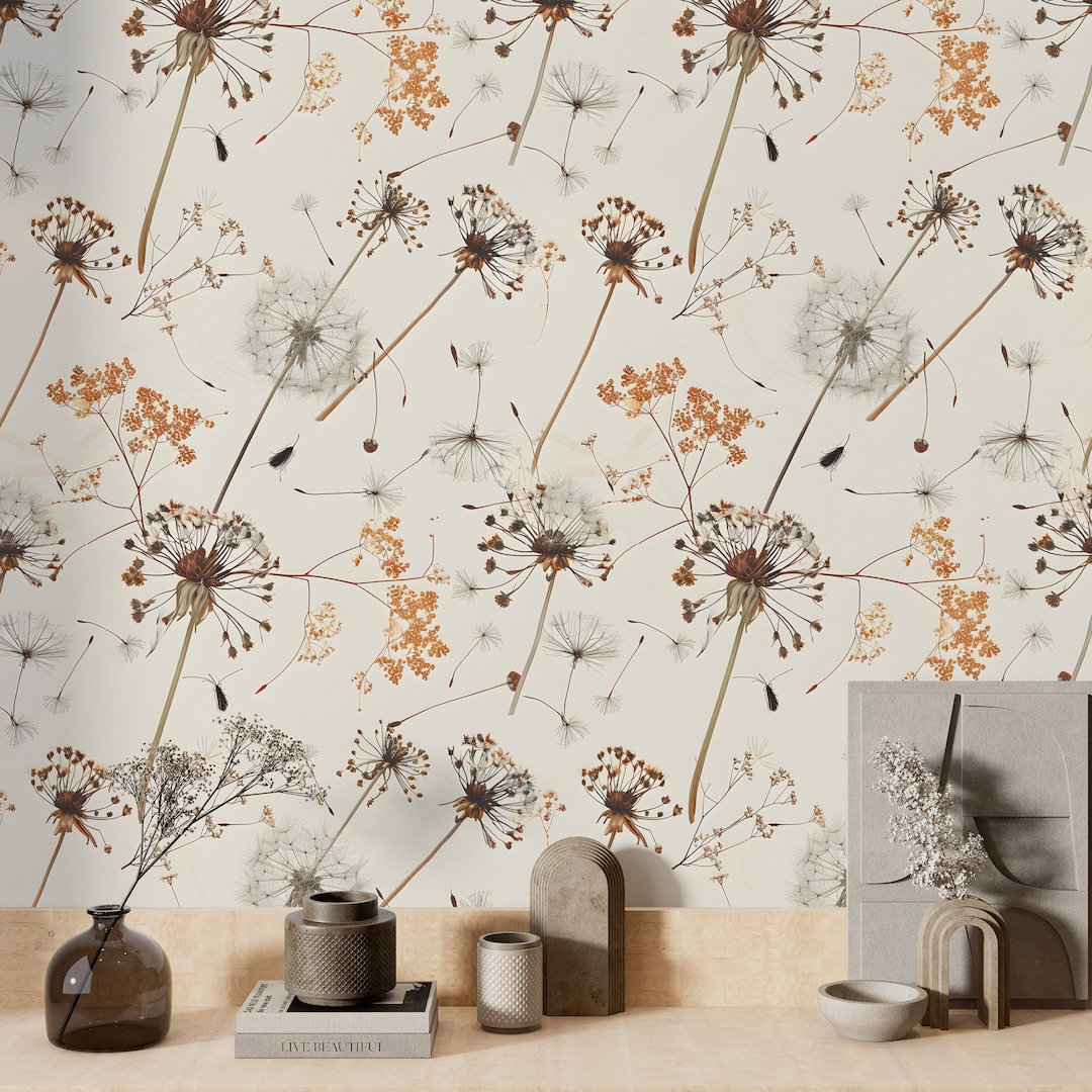 Dandelions Wallpaper for Living Room Dandelions Botanical Wallpaper ...