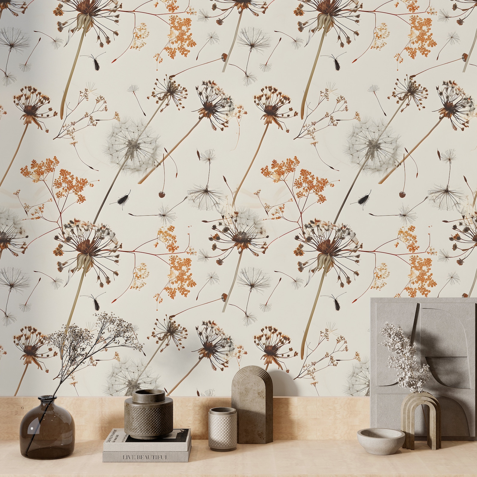 Dandelions Wallpaper for Living Room Dandelions Botanical Wallpaper ...