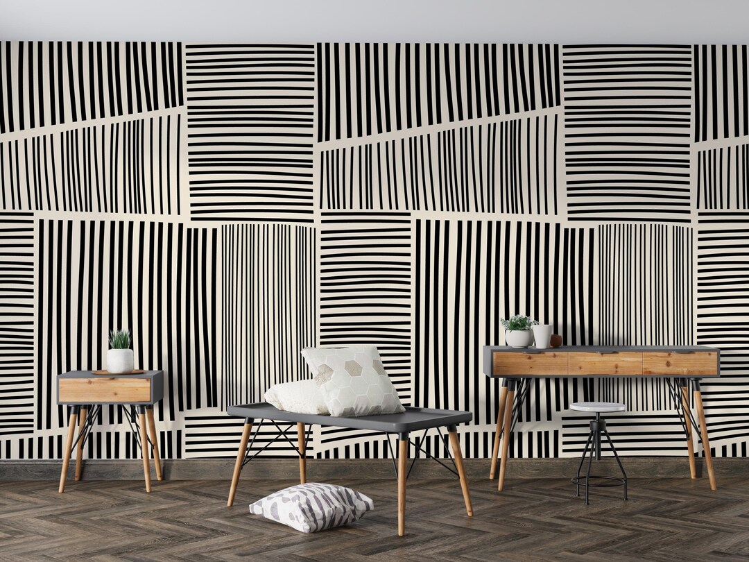 Line Art Wallpaper for Living Room Line Stripes Wallpaper Minimal ...