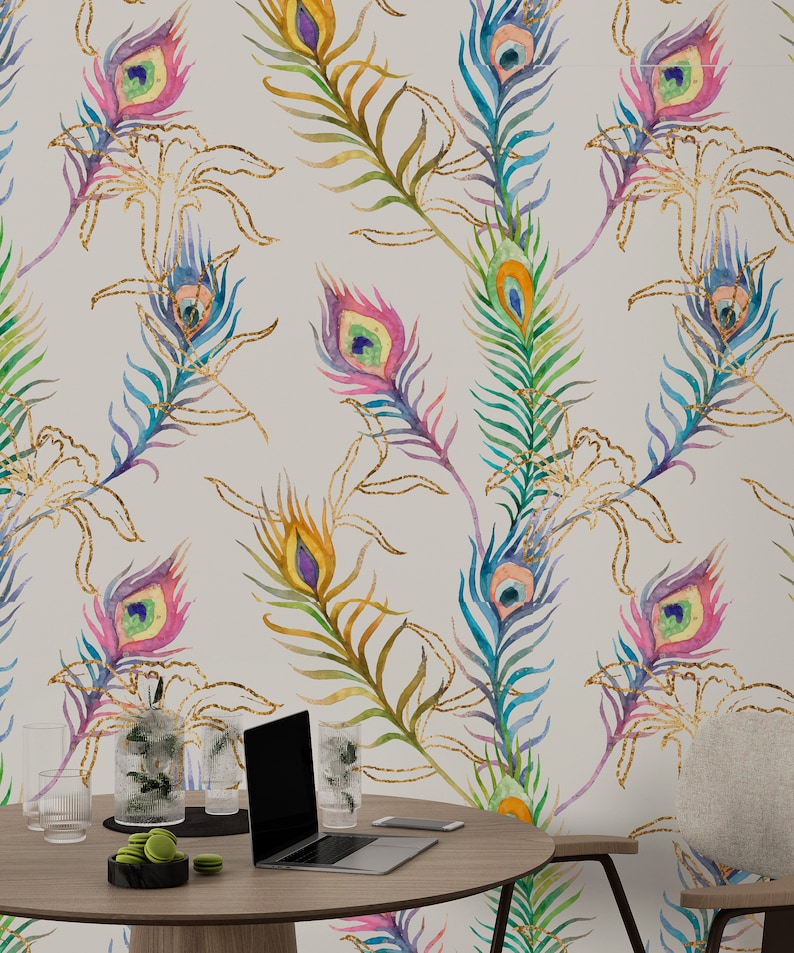 Feather Wallpaper for Living Room Colorful Feather Pattern Wallpaper ...