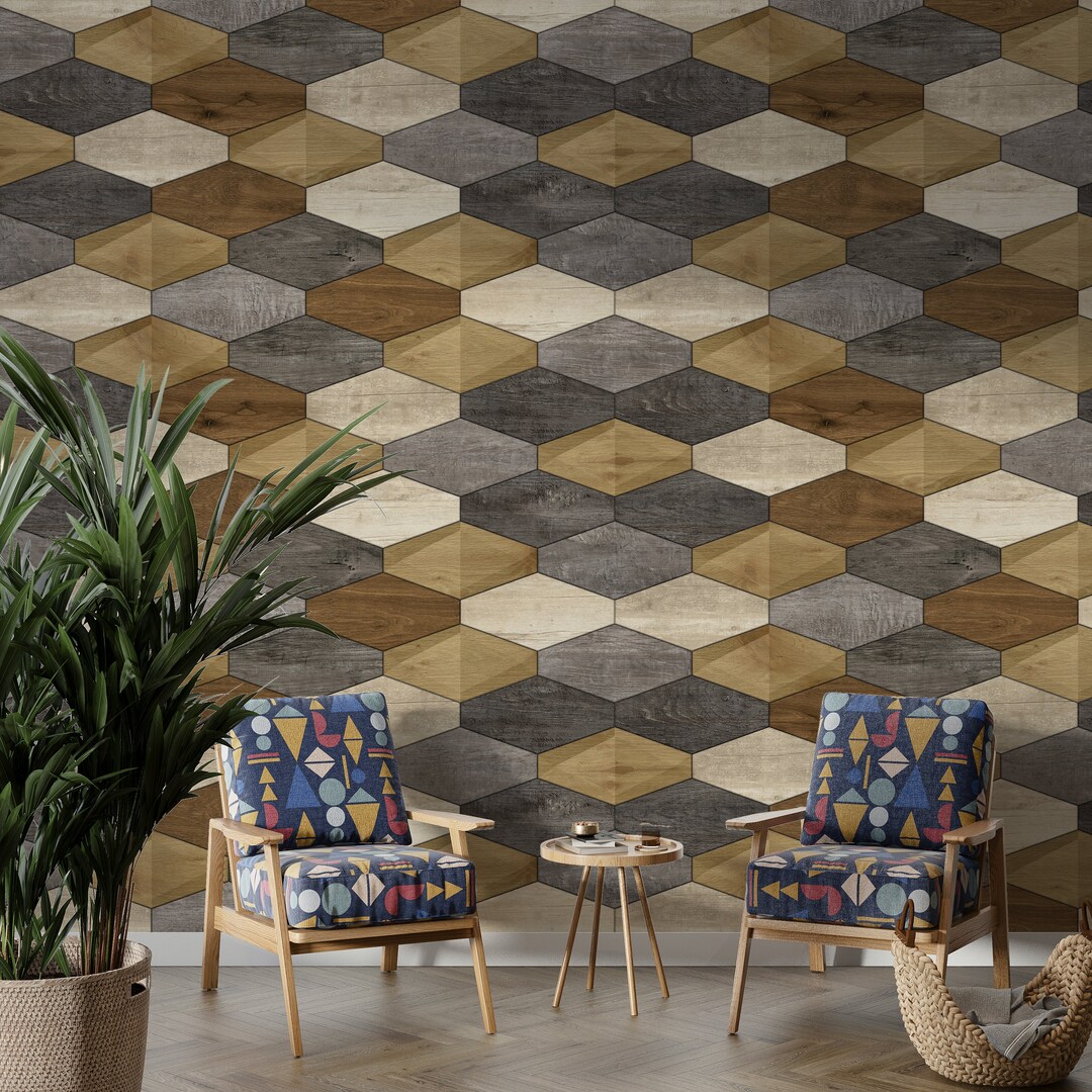 Wooden Wallpaper for Living Room Geometric Wood Pattern Wallpaper ...