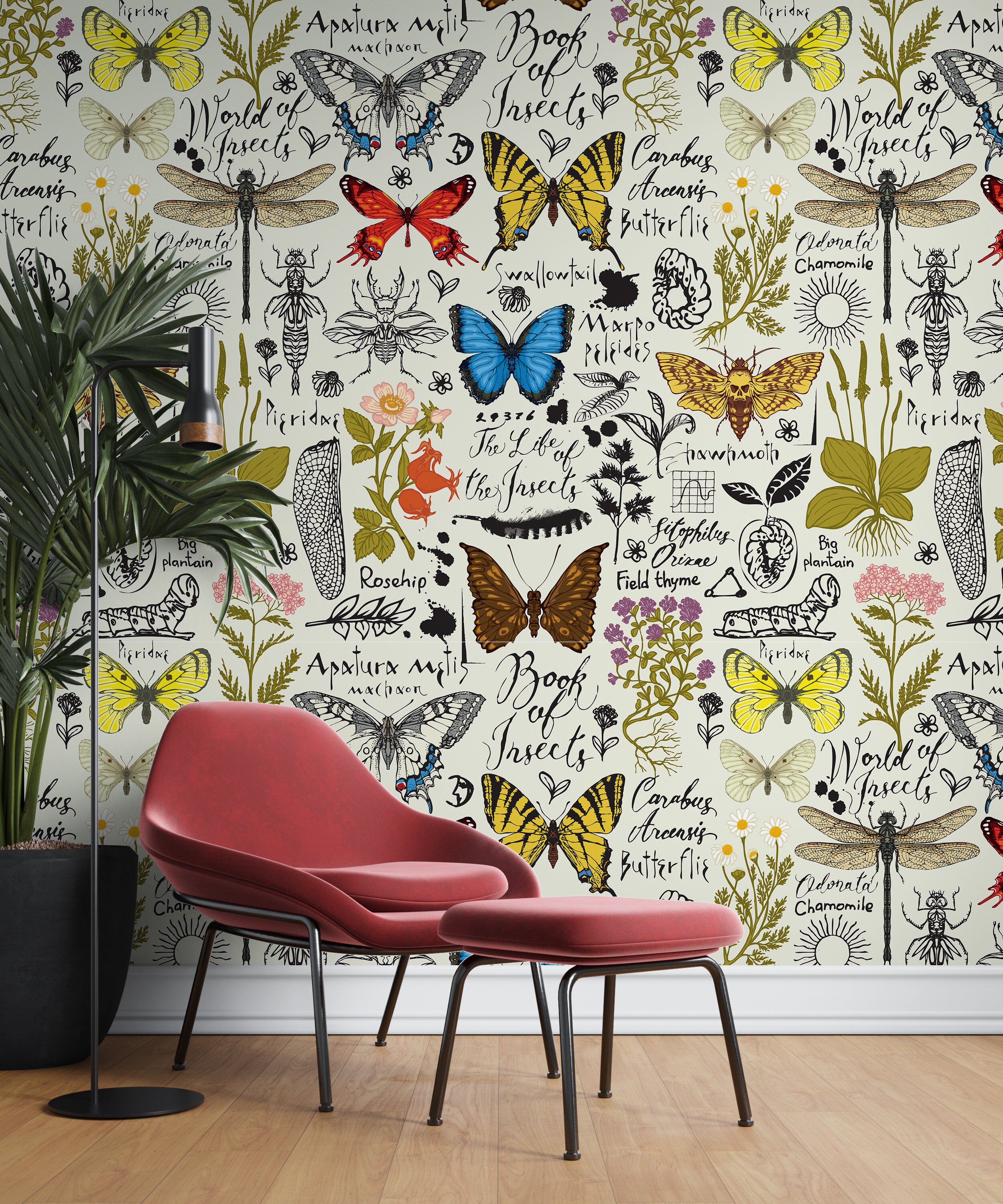 Butterfly and Insects Wallpaper for Living Room Butterfly Pattern ...